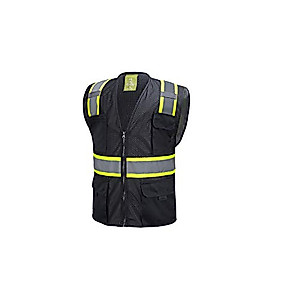 California Tools Black Two Tones Safety Vest, With Multi-Pockets Tool (Large)