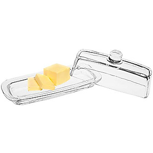 Hedume Set of 2 Glass Butter Dish with Handled Lid, Classic Clear 2-Piece Design Butter Keeper, 100% Food Safe and Dishwasher Safe Standard Size of Butter Dish
