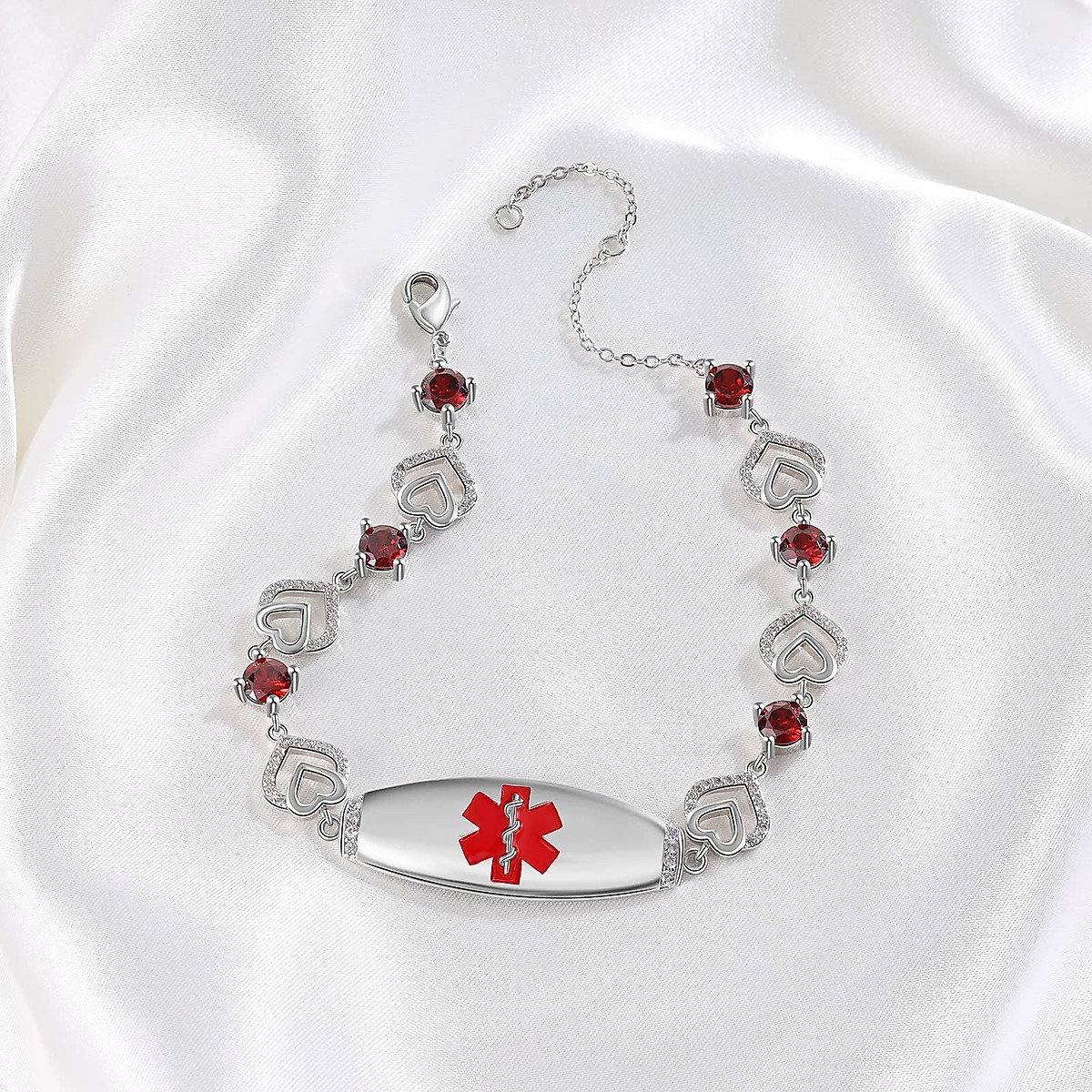 LanM Medical Alert Bracelets for Women Emergency Alert ID Bracelets for Girls Adjustable Medical Alert Bracelet for Mother Wife Grandmo Red