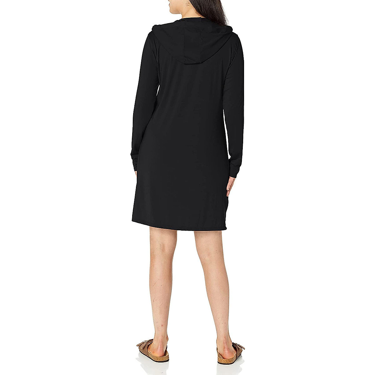 Willit Women's Long Sleeve Cotton Swim Cover Up UPF 50+ SPF Dress Hooded with Pockets Sun Protection Beach Coverup Black L