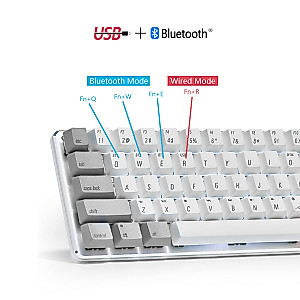 Qisan Happy Deals 20% Discount Off Mechanical Gaming Keyboard Gateron Brown Switch Wired/Wireless Bluetooth Keyboard 68-Keys Mini Design(60%) PBT Keycaps White/Gray Color for Gaming/Office Magicforce