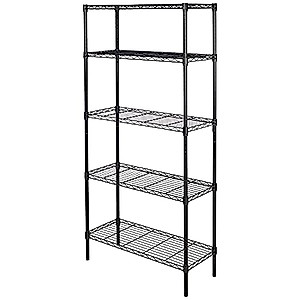 AmazonBasics Expandable Metal Hanging Rack Wardrobe with Shelves, Black & 5-Shelf Adjustable, Heavy Duty Storage Shelving Unit (350 lbs per shelf), Steel Organizer Wire Rack, Black,(36L x 14W x 72H)