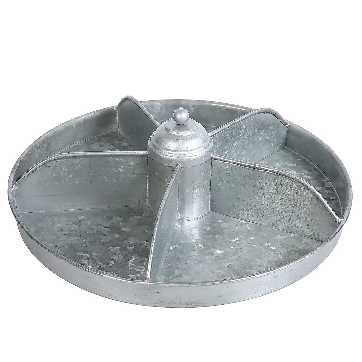 MyGift Galvanized Metal Lazy Susan Condiment Server for Table with 5 Divided Compartment Farmhouse Turntable Display Tray - Handcrafted in India