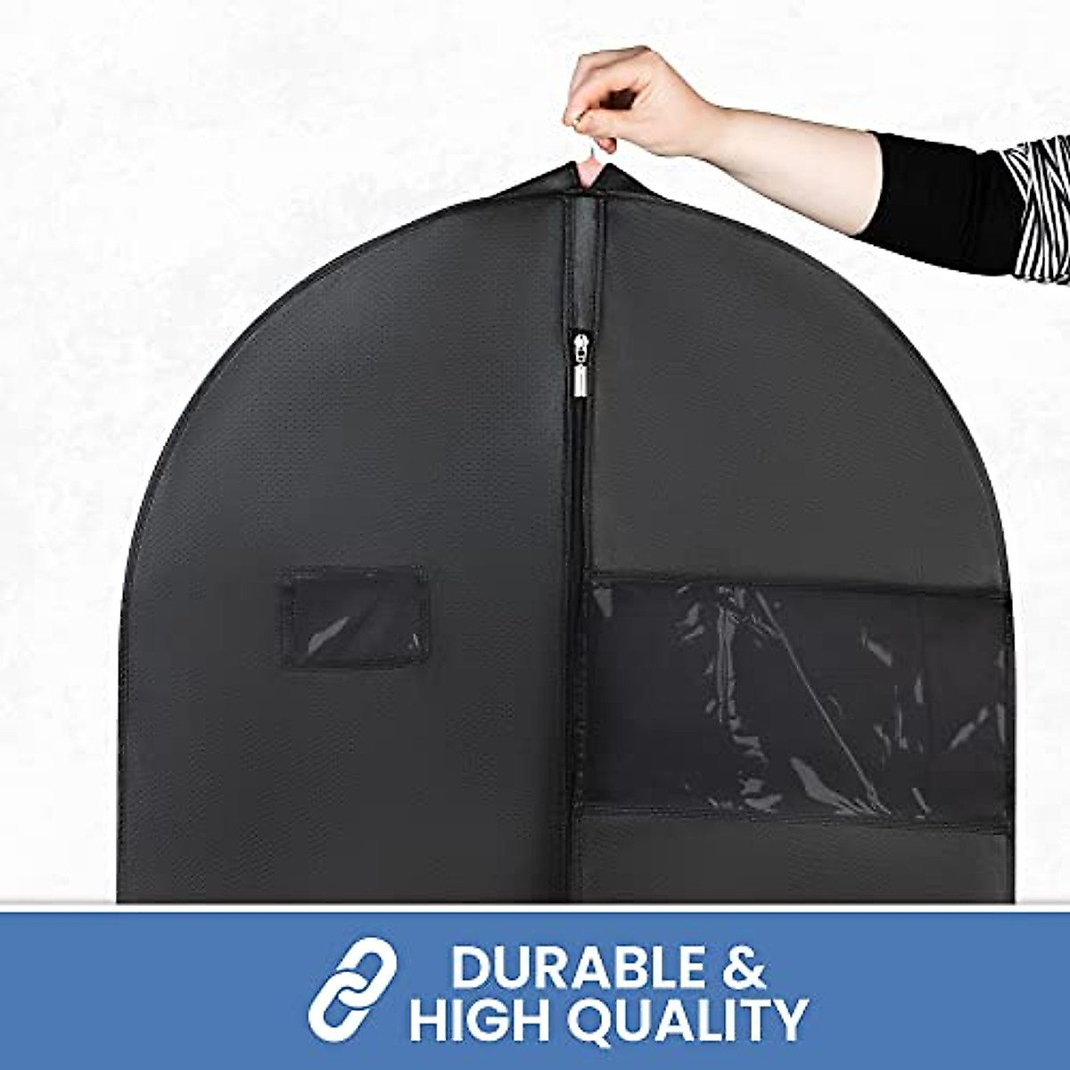Black Garment Bag for Travel and Storage with Zipper and Eye-Hole, Carry Handles for Suits Tuxedos Dresses Coats 26 inch x 65 inch x 5 inch