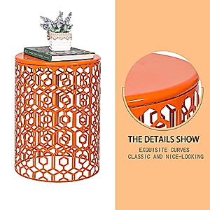 Homebeez Metal Accent Table, Set of 2 Decorative Round End Tables Nightstands, Coffee Side Tables for Indoor Outdoor and More (Orange Red)