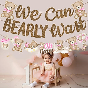 We Can Bearly Wait Banners for Bear Baby Shower Decorations Bear Party Banner 3PCS We Can Bearly Wait Baby Shower Decorations Teddy Bear Cutout Banners for Baby Girls Gender Reveal Party Supplies