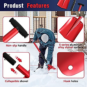 KioGro 32-inch Snow Shovel - 3 Piece Aluminum Folding Shovels Snow Removal for Car Driveway with Ice Scraper and Portable Bag (Snow Shovel-Portable Design)
