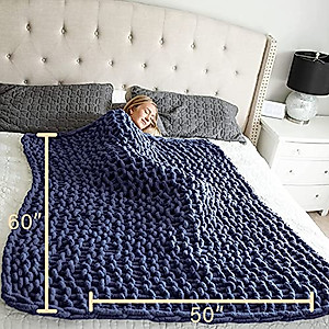 Casaphoria Luxury Chunky Knit Throw Blanket-Large Cable Knitted Soft Cozy Polyester Chenille Bulky Blankets for Cuddling up in Bed, on The Couch or Sofa,Home Decor, Gift, 50"x60",Pack of 1,Navy Blue