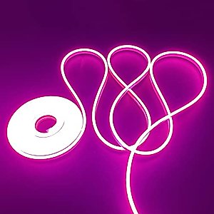 AOSUI LED Neon Rope Light 12v Pink Neon Light 12v Outdoor Strip Lights Waterproof 16.4ft led Flexible Light Strip Bendable led Light Strip Cuttable Desk Light Strip(Power Adapter Not Included)