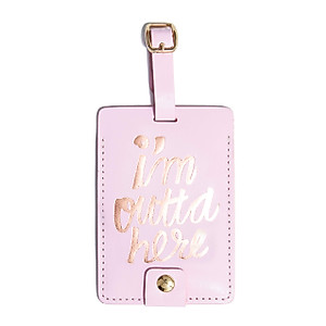 Ban.do Getaway Suitcase Tag for Travel, Pink Durable Vegan Leather Luggage Identifier, I'm Outta Here