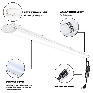 AntLux 8FT LED Vapor Tight Light, 100W 10000LM, 8 Foot LED Vapor Proof Light Fixture Outdoor Shop Lights, IP67 Waterproof LED Lights for Parking Garage Carport Car Wash, Freezer Light, Plug In, 4 Pack