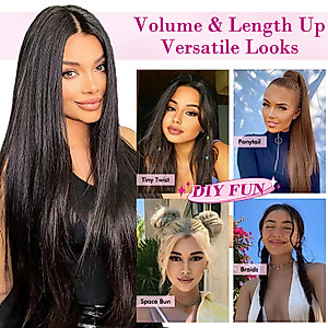 REECHO 28" Straight Super Long 4 PCS Set Thick Clip in on Hair Extensions Natural Black