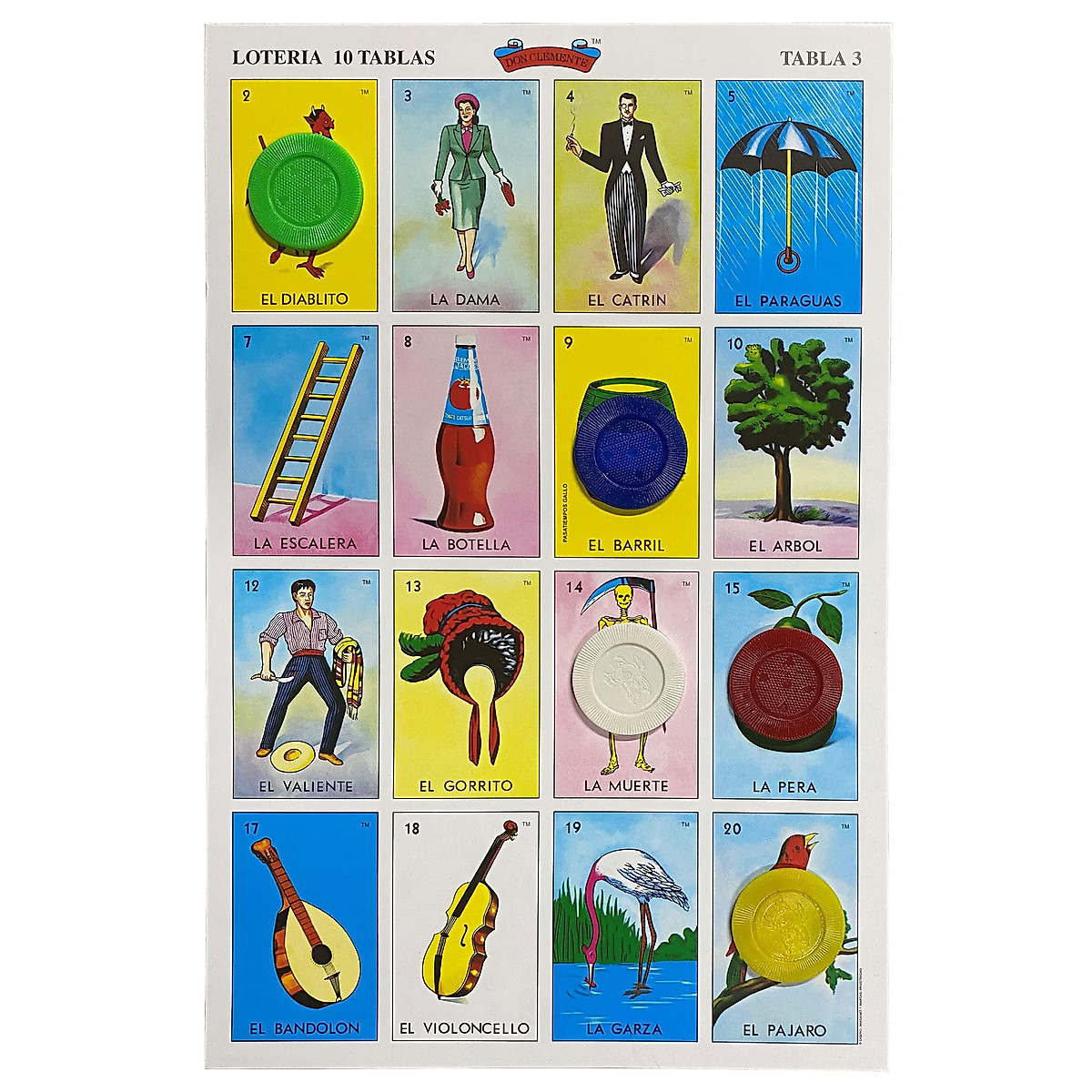 Loteria Mexicana Tradicional Jumbo Don Clemente 10 Jugadores 100 Fichas Poker - Jumbo Size Mexican Bingo Set with 100 Plastic Chips for 10 Players Board Game