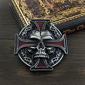 YOQUCOL QUKE Vintage Skull Skeleton Celtic Cross Belt Buckle American Western Cowboy For Men