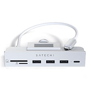 Satechi USB C Hub – iMac USB Adapter – USB C Data Port, USB-A 3.0 Data, Micro/SD Card Readers, USB C Clamp Hub For Apple Studio Display & iMac 24-inch, Does Not Fit 2020 iMac & Earlier Models - Silver
