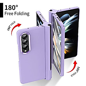 EAXER Compatible with Samsung Galaxy Z Fold 4 Case, Shockproof Plating Lens Hinge Protector Screen Case Cover S Pen Holder with Pen Stylus (Purple)