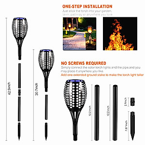 Topmante Upgraded Solar Torch Lights,96 LED Waterproof Flickering Dancing Flames Torches Light Outdoor Solar Landscape Decoration Lighting Auto On/Off Pathway Lights for Garden Patio Yard(4 Pack)