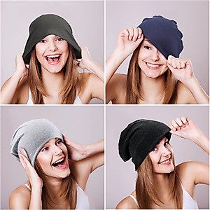 4 Pieces Slouchy Beanie Hat Sleeping Cap Baggy Skull Knit Sleeping Hat Headwear Head Wrap Cap for Men Women (Blue, Deep Gray, Black, Light Gray, Solid Color)