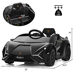 INFANS 12V Licensed Lamborghini Sian Kids Ride On Car with Parent Remote Control, Spring Suspension, MP3 Player, Electric Toy Roadster Carbon Fiber Textured for Toddler (Black)
