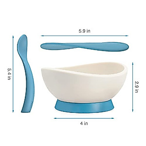 FLYTTA FADI Toddler Bowl Baby Bowl Suction Bowl Baby Feeding Set Suction Cup Bowl with Silicone Lid and Baby Spoon First Stage Self Feeding Baby Utensils Suction Bowls for Baby - Ocean Blue