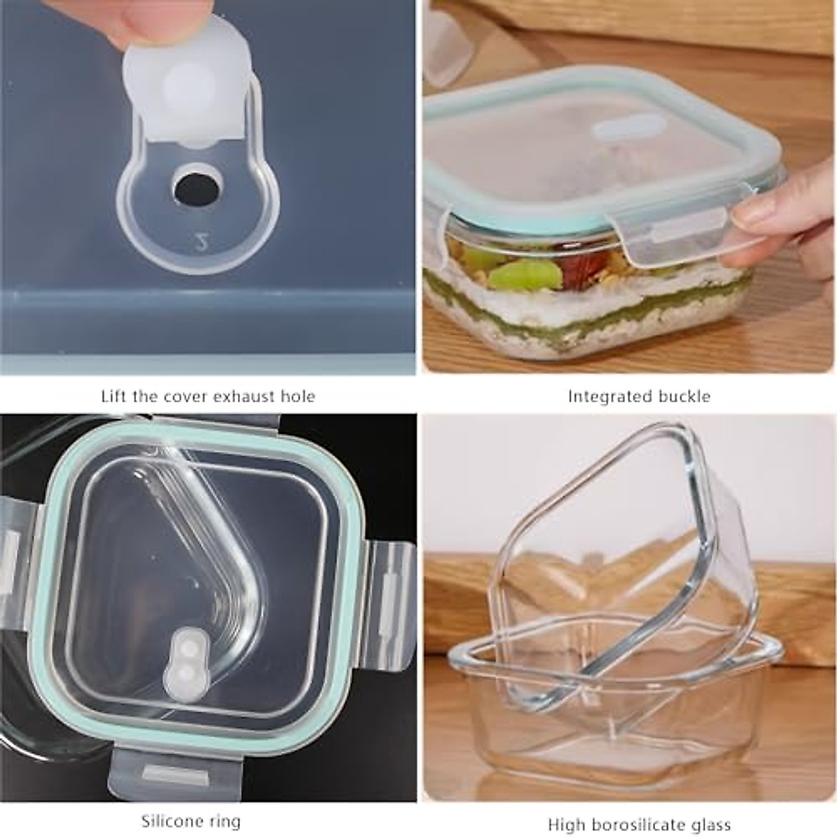 ATRDTO 6 Pieces Square Glass Food Storage Containers with Lids, Meal Prep Containers for Food Storage, BPA Free & Leak Proof (3 lids & 3 Containers)