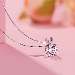 DOWOS 925 Sterling Silver Dainty Diamond Necklace for Women Mother's Day, 18K White Gold Plated 8mm Round Brilliant Cut Solitaire Pendant Necklace for Women, Classic 4 Prong 18''+2'' Dainty Chain Necklace 8mm/2carat(white gold)