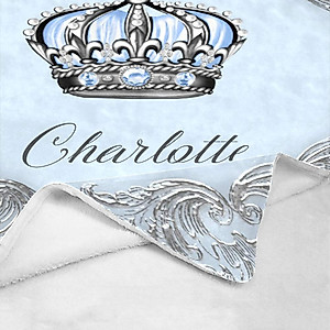 Qearl Baby Blue Silver Crown Prince Personalized Baby Blanket with Name for Boys Girls, Custom Throw Blanket Super Soft for Crib, Outdoor, Indoor 30x40 Inches