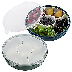 Dicunoy 2 Pack Veggie Tray Container, Relish Trays with Lids, Divided Serving Tray Plastic 5 Compartment Party Platter for Candy, Appetizer, Snack, Fruit, Nuts, Veggie, Parties, Travel, Camping