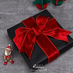 Ribbli Red Velvet Wired Ribbon 1.5 Inch Metallic Red Crushed Velvet Christmas Ribbon for Gift Wrapping Christmas Tree Decoration Crafts Wreaths Supplies-Continuous 10 Yards