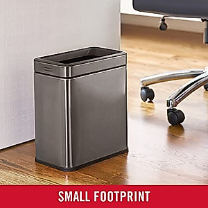 Rubbermaid Stainless Steel Wastebasket, 2.6-Gallon, Charcoal, Trash Can fits Under Desk for Home/Office/Bathroom