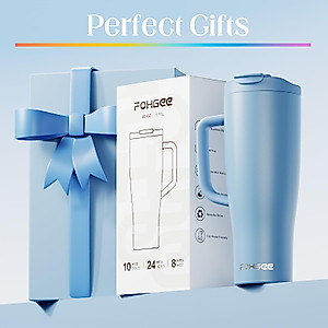 FOHGEE 40oz Tumbler with Handle and Straw Lid【Magnetic lid + Removable built-in straw】100% Leak-proof Travel Coffee Mug, Stainless Steel Insulated Cup, Keeps Cold for 24Hrs (ChillWave Sky Breeze)