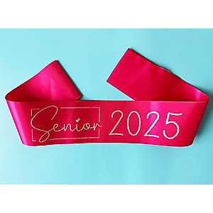 Senior Sash 2025, 8 Pack Silver Glitter Hot Pink Satin Finally Graduated Senior Cheerleader Sashes for Class of 2025 Graduation Party Supplies