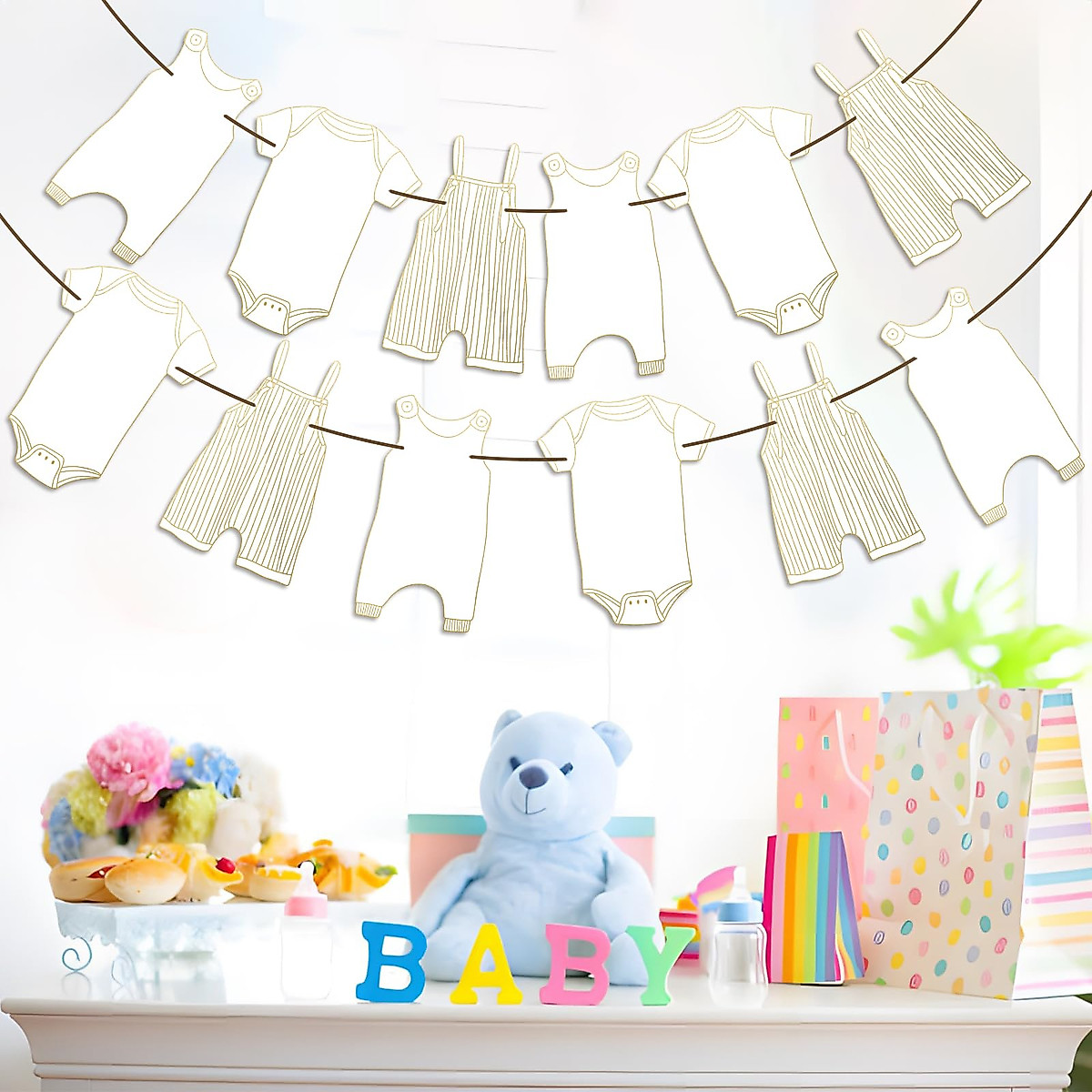 Neutral Gold Baby Shower Bunting for Baby Shower Decorations 12Pcs Baby Shower Banner for Neutral New Baby Party, Girl Boy Baby Shower Decor