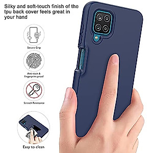 for Samsung Galaxy A12 Case with Built-in Screen Protector, Full Body Protection Shockproof Cover Case, [Rugged PC Front Bumper + Soft TPU Back Cover] Armor Protective Phone (Navy Blue), GTPY-SA12-B