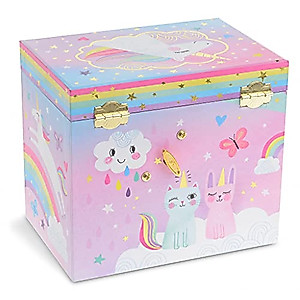 Jewelkeeper Cotton Candy Unicorn Music Box & Little Girls Jewelry Set - 3 Unicorn Gifts for Girls - Jewelry Box for Girls