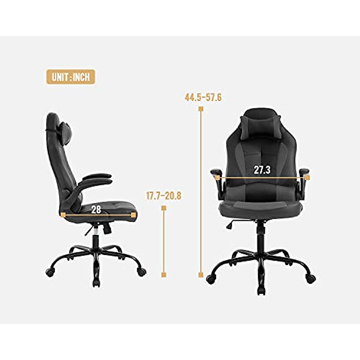 PC Gaming Chair Ergonomic Office Chair Computer Desk Chair with Armrests Headrest and Lumbar Support High Back PU Leather Executive Racing Chair for Home (Grey)