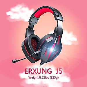 TYUOBOX Gaming Headset with Microphone for PS4, Xbox One, PC, Over Ear Headphones with Mic, Wire, Noise Cancelling LED Light, Bass Surround for Playstation Nintendo PS3 Games (Black Red)