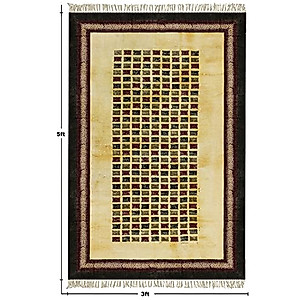 Casavani Hand Block Printed Cotton Dhurrie Geometric Yellow & Brown Area Rug Easy Washable Dhurrie Best Uses For Bedroom,Living Room,Dining Room,Bathroom,Kitchen 3x10 Feet Runner