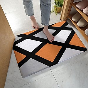 Door mat Soft Doormat Orange Plaid Abstract Geometry,Non Slip Bath Rug Absorbent Mat Grey Color Block Black Stripe,Washable Door Mats Microfiber Runner Carpet for Kitchen,Bathroom,Entrance 18x30in