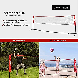 VIVOHOME Portable 14ft Height Adjustable Outdoor Badminton Net Set with Stand and Carry Bag for Kid's Volleyball Soccer Tennis Pickleball Red