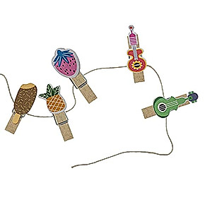 SaktopDeco 60 Counts Mini Summer Theme Wooden Clothespins Small Decorative Wood Peg Pin Craft Clip Pattern of Fruits Ice Cream Musical Instruments