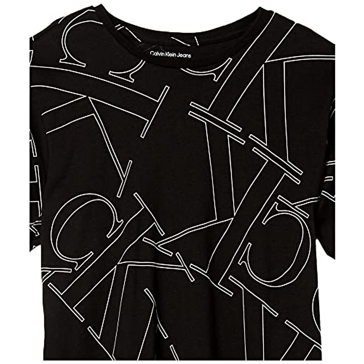 Calvin Klein Boys' Big Short Sleeve All Over Printed Crew Neck Tee Shirt, Shuffle Black 22, 10-12
