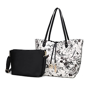 MKF Collection by Mia K. MKF-L126GRY-BK Danielle Reversible Shopper Tote Bag Crossbody Pouch 2 Pieces Gray