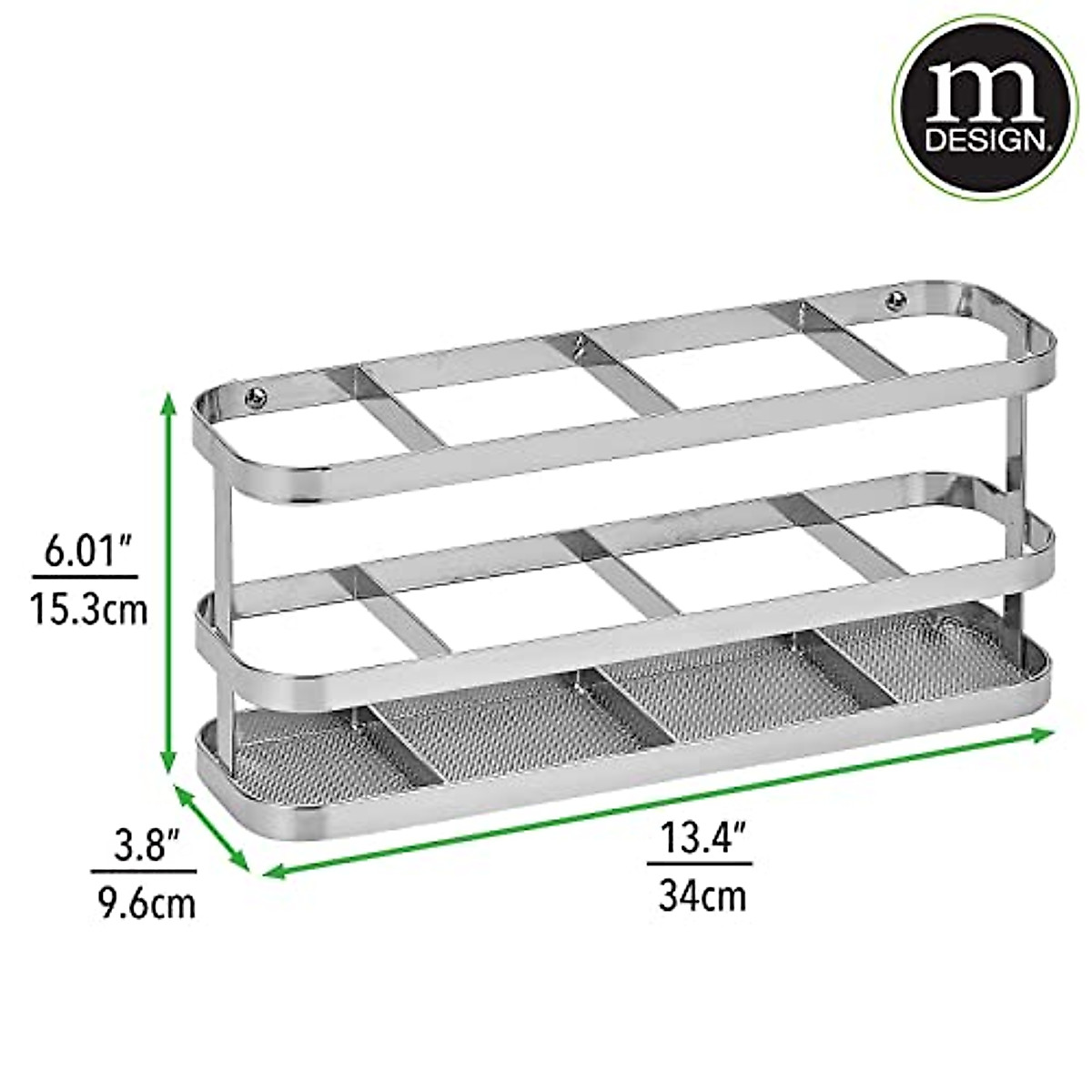 mDesign 4-Section Oval Bathroom Wall Mounted Hair Tool Storage Organizer - Metal Accessory Basket - Hanging Holder for Hair Dryer, Straightener, and Curling Iron - Carson Collection - Chrome