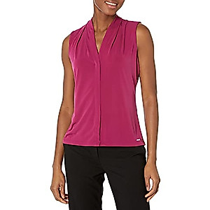 Calvin Klein Women's Solid V-Neck Cami, Mulberry, Large