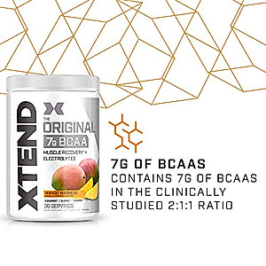 Xtend Original BCAA Powder Mango Madness, Sugar Free Post Workout Muscle Recovery Drink with Amino Acids for Men & Women, 14.8 Oz