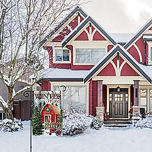 Morigins Winter Wishes Barn Double Sided Snow Scene Garden Flag 12.5x18 inch