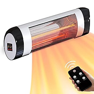 Comfort Zone Electronic Indoor/Outdoor Wall Mounted Patio Space Heater, Adjustable Thermostat, Remote, Timer, & IP34 Waterproof, (Mount Hardware Included), Commercial and Residential, 1,500W, CZPH10R