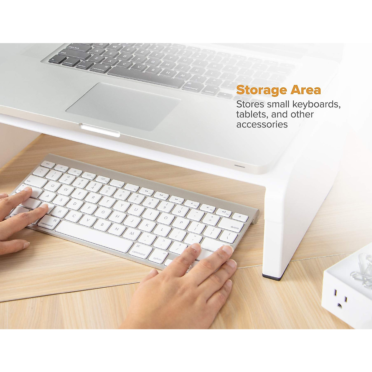 Bostitch Office Konnect Adjustable Monitor Stand Riser, 4 Height Adjustments, Built-In Cable Management, Rubber Feet - White