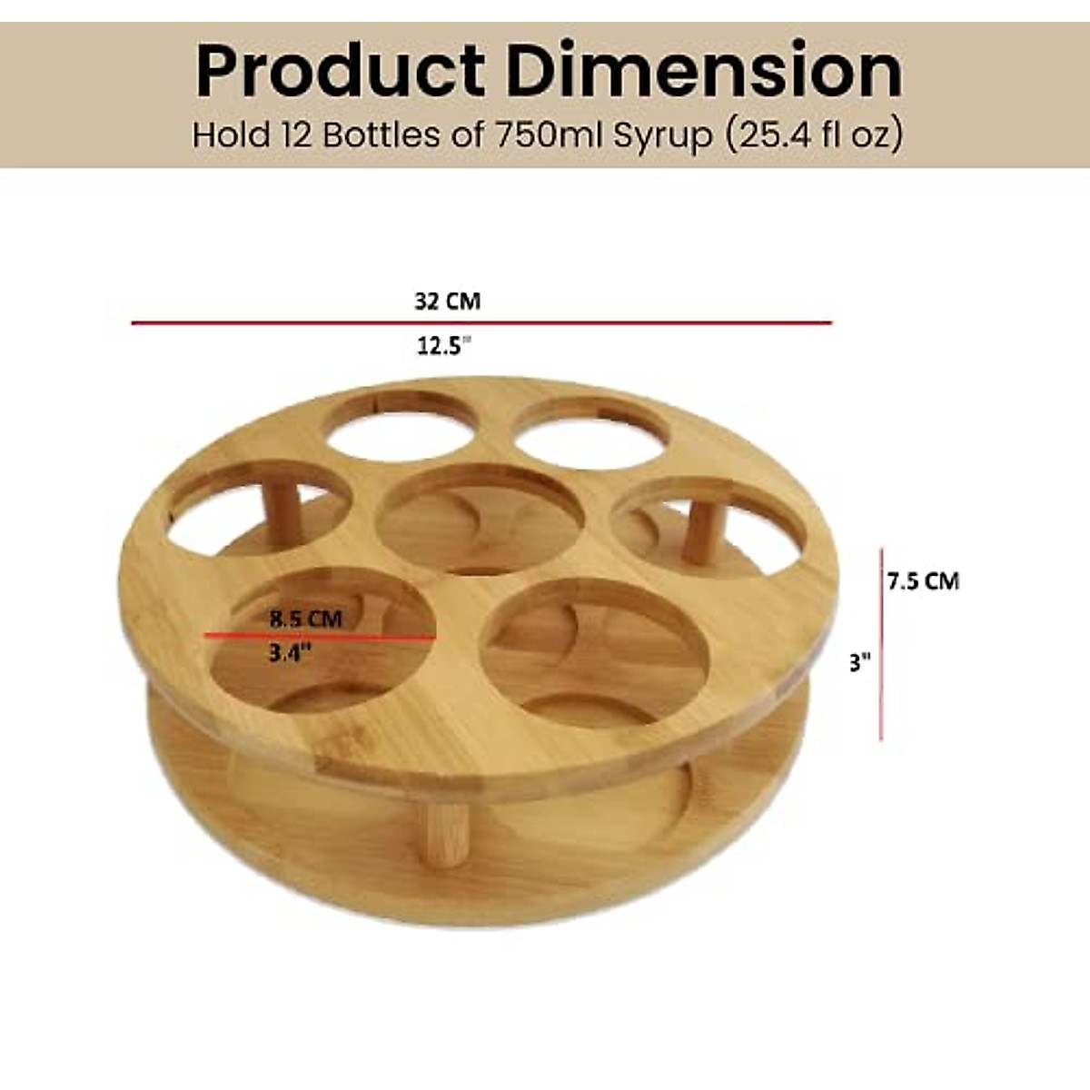 7 Bottles Coffee Syrup Rack- Rotating Syrup Bottle Holder Organizer- Kitchen Rack and Cobinet- Tabletop Freestanding Wine Rack- Lazy Susan for Bottle of Wine, Oil, Sauce, Alcohol
